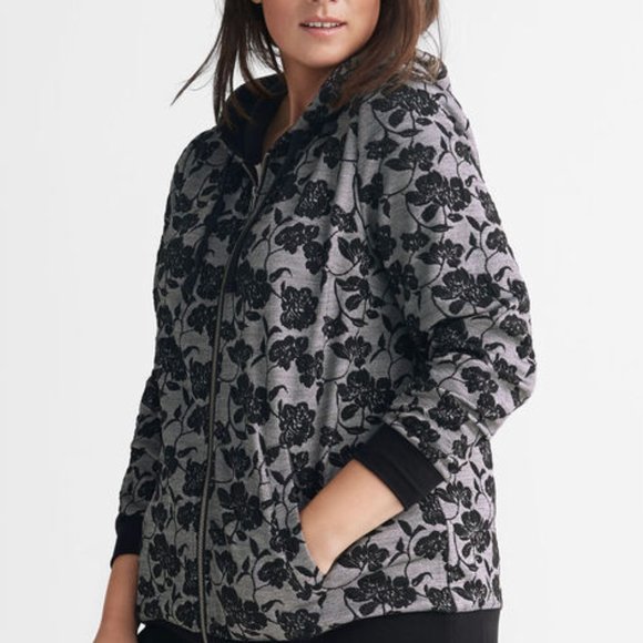 ellos | Jackets & Coats | Ellos Jacquard Unlined Zip Front Black Grey ...